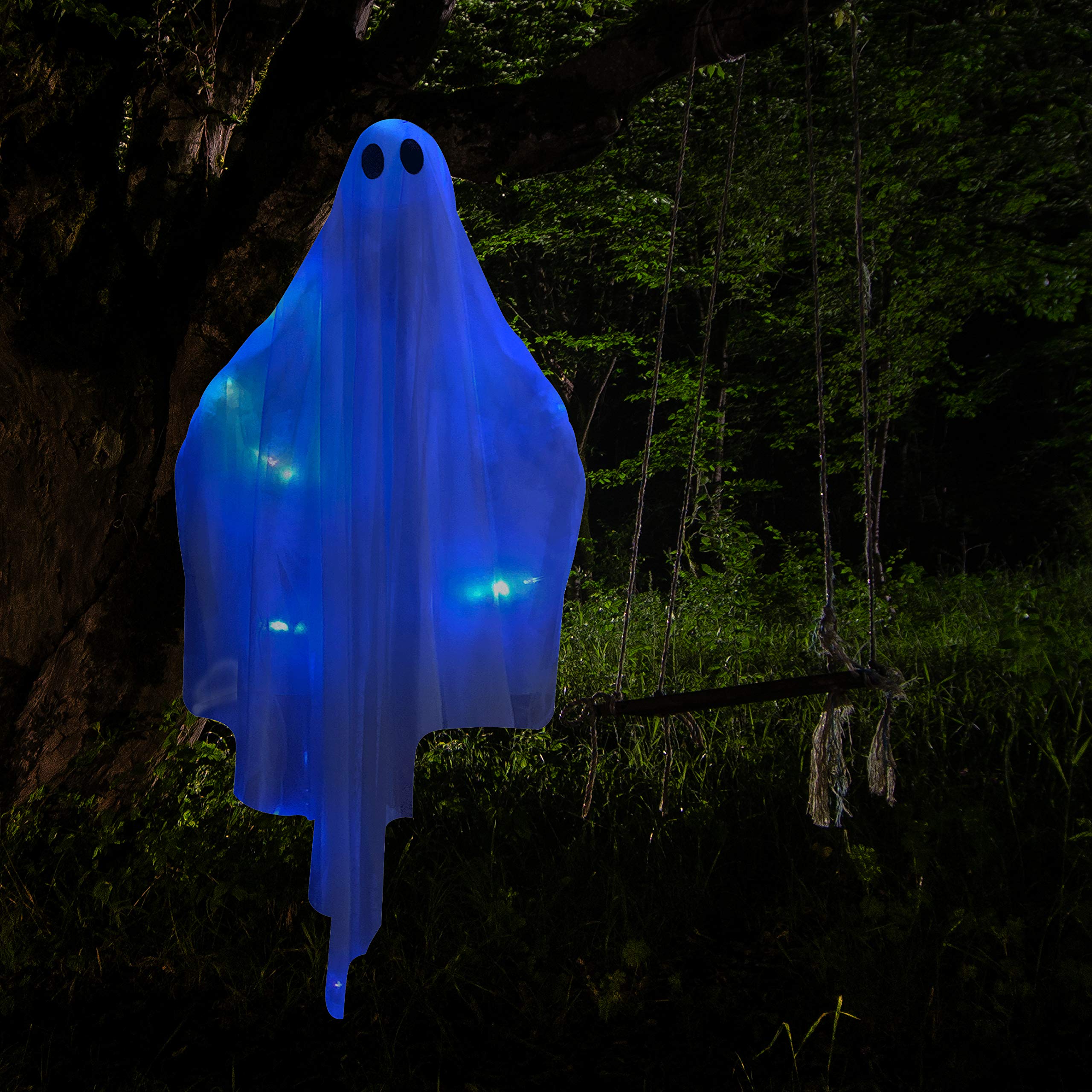 JOYIN Halloween Hanging Light up Ghost with Spooky Blue LED Light, 47β White Hanging Ghosts, Best Halloween Hanging Decoration for Front Yard Patio Lawn Garden Party Decor Indoor Outdoor
