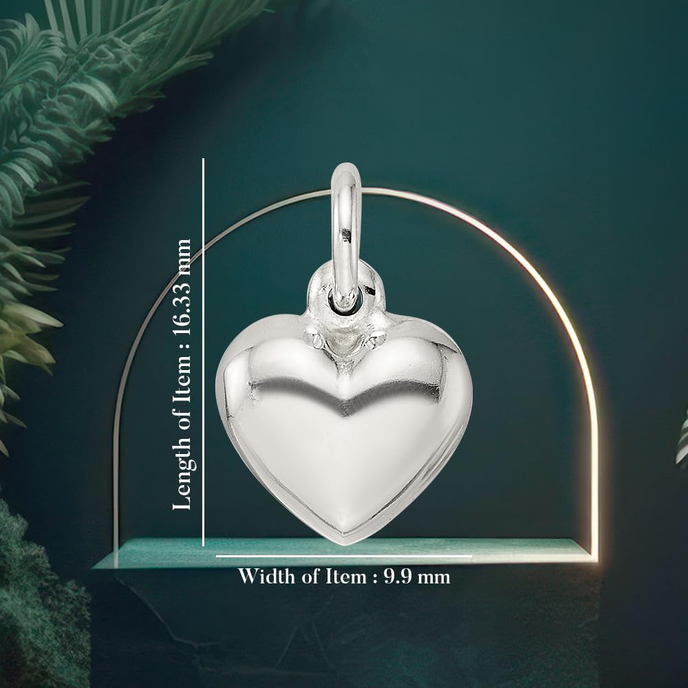 Diamond2Deal 925 Sterling Silver Puffed Heart Charm Pendant (L-16.33mm W-9.9mm)