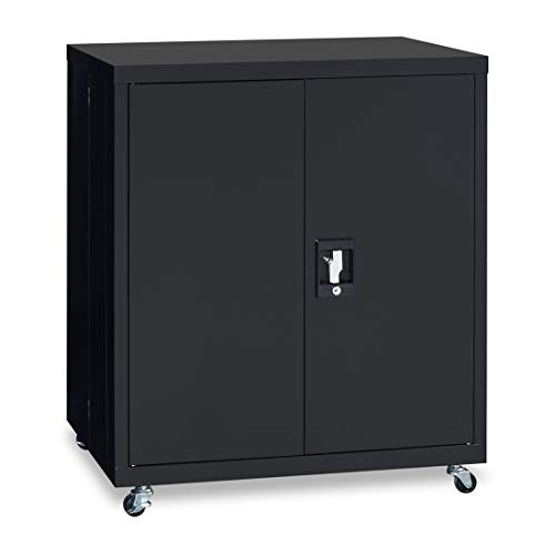 FFFYUN Metal Storage Cabinet with Wheels,Locking Cabinet with 1 Adjustable Shelf, Small Steel Storage Cabinet for Office,Home,Garage,Kitchen,Classroom,Black