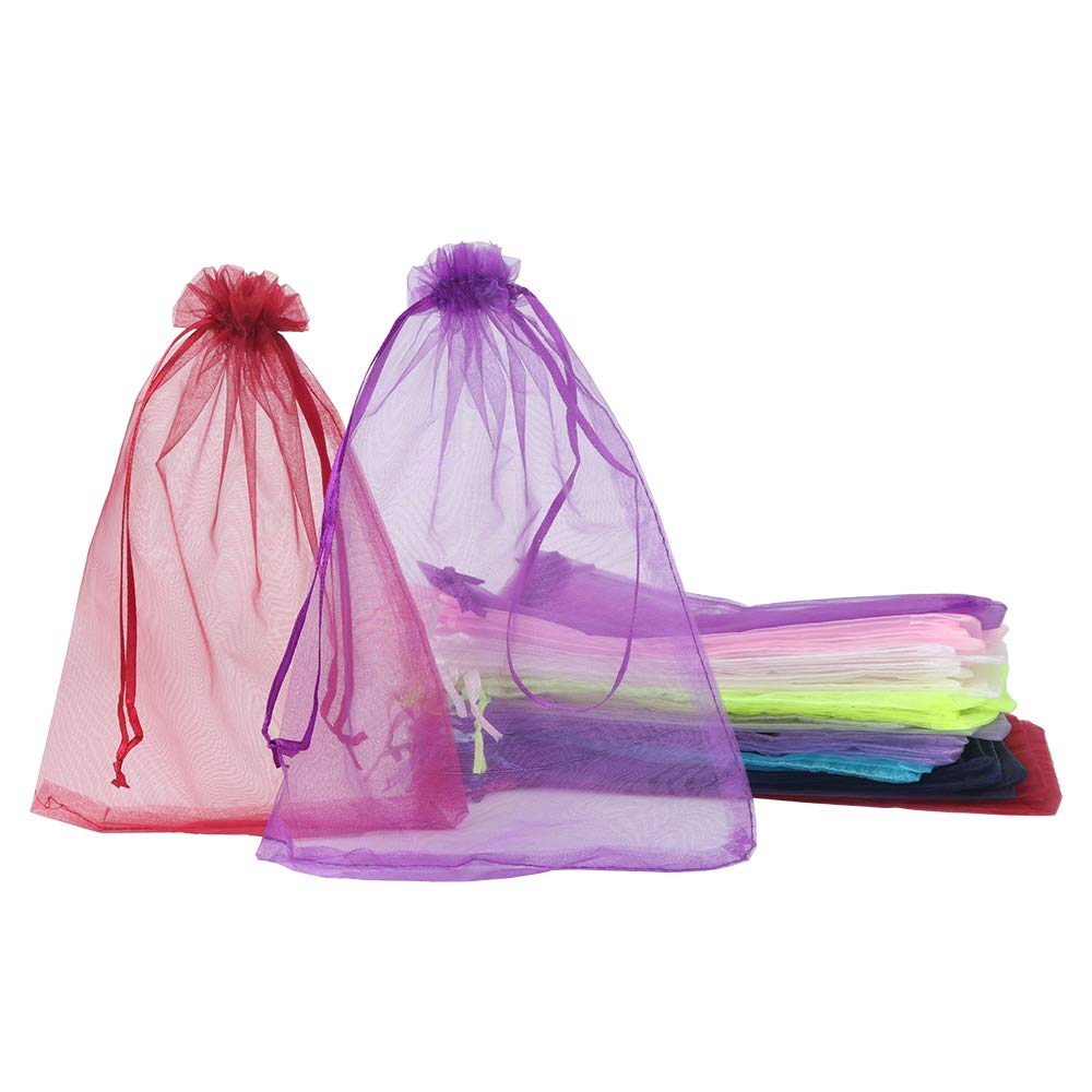 Zwish 100 Pack 6x9 Inches Organza Gif Bags 10 Mixed Solid Colors for Toys Candy Chocolate Party Christmas Wedding Favor Gift