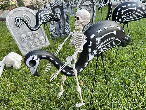 GiftExpress 4 PCS Halloween Black Flamingo Skeleton, Zombie Flamingos, Skull Flamingo with Stakes for Halloween Lawn Ornaments, Spooky Graveyard Decorations (4)