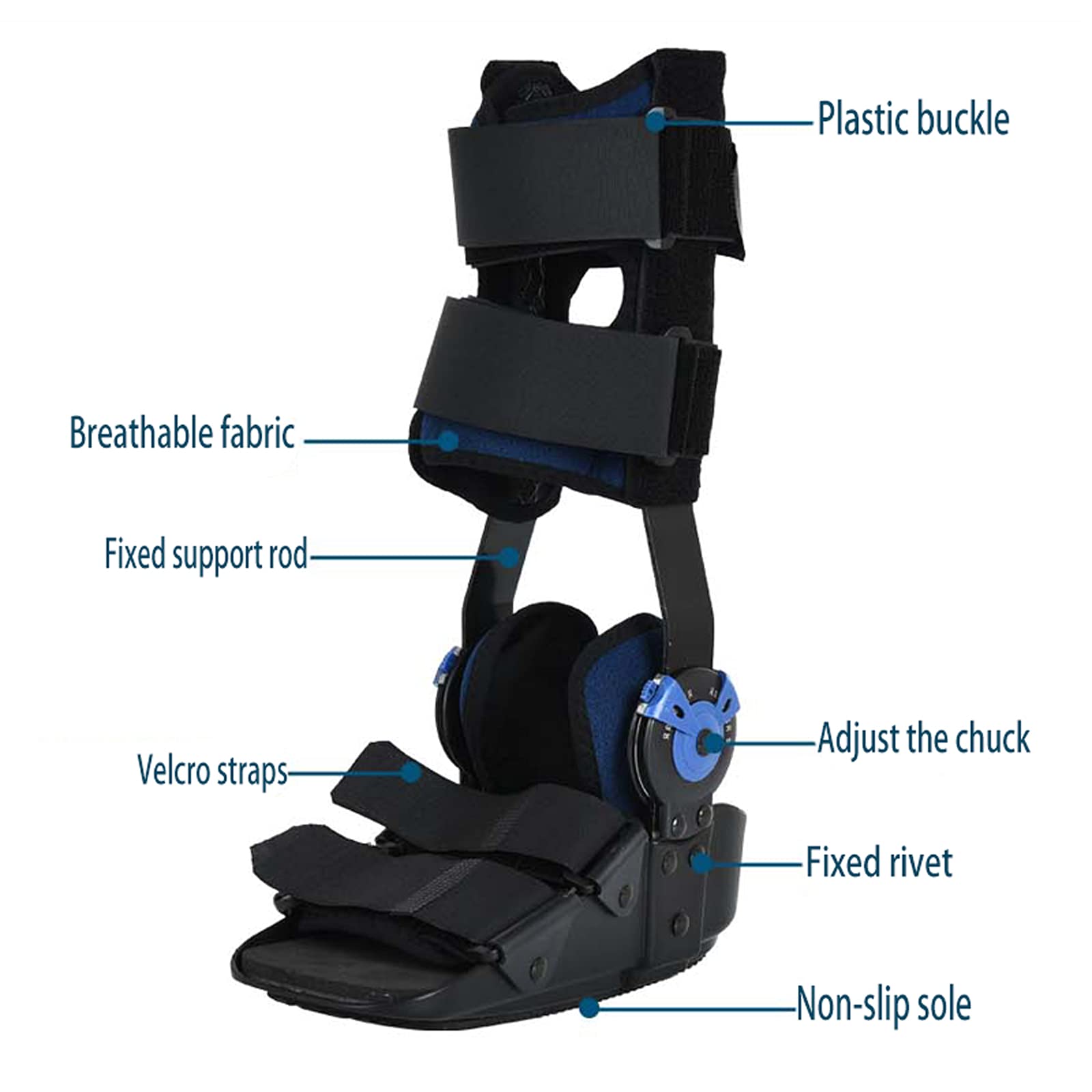 DXDUI Foot Orthosis Boots Fracture Ankle Foot Stabilizer Brace Fixed Leg Fracture Lower Limb Paralysis for Knee Ankle Foot Injuries and Ankle Sprain,S