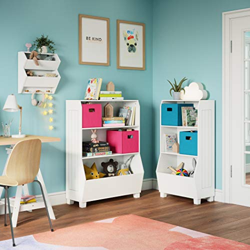 RiverRidge Kids Bookshelf with Veggie Storage Bin and 2 Open Shelves - Kids Storage Organizer, Toy Shelf & Kids Book Shelf with Deep Veggie Bin and Top Toy Display Area