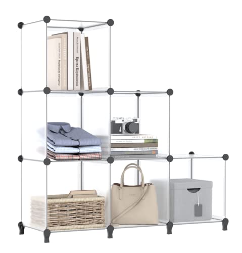 Wolizom Cube Storage Organizer, 6-Cube Semitransparent Closet Storage Shelves, Modular Units, Closet Cabinet, Portable DIY Plastic Book Shelf Shelving for Bedroom, Office, Living Room (12"X12"X12")
