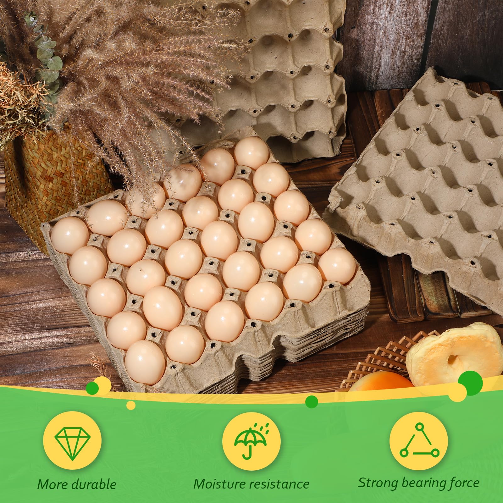 Estune 120 Pack Egg Cartons Crates Bulk 30 Cell Pulp Fiber Egg Flats Reusable Stackable Cardboard Chicken Egg Tray for Home Storing Packing Roach Colony Soundproofing
