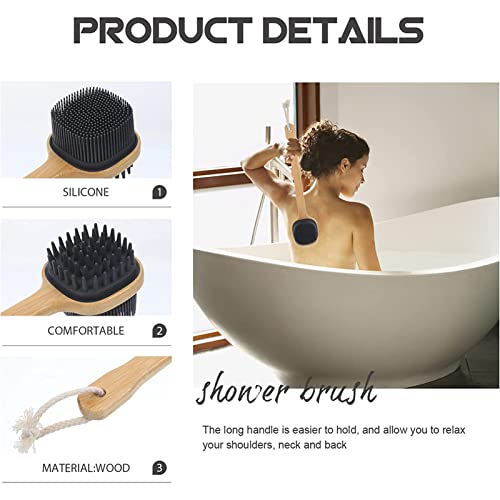 Two-In-One Silicone Bath Scrub Brush Soft Dual-Sided Back Scrubber Body Brush with Long Handle for Wet Dry Brushing for Men and Women