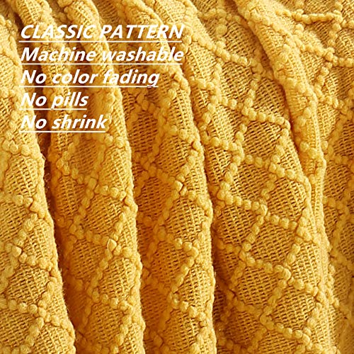 CREVENT Knitted Decorative Throw Blanket for Couch Sofa Chair Bed,Soft Warm Cozy Light Weight for Spring Summer (50''X60'' Mustard Yellow)