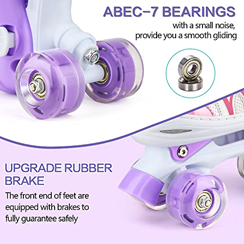 Roller Skates for Kids, Shine Skates 4 Size Adjustable Roller Skates with Light up Wheels for Girls, Teens, Outdoor Rollerskates for Beginners & Advanced | Purple, S - 10C-13C (Small, Purple)