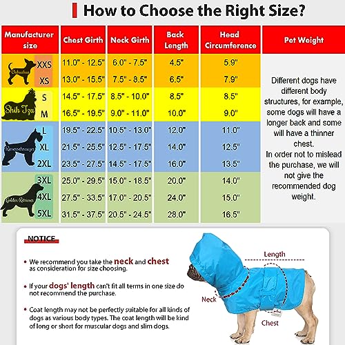 LeerKing Dog Raincoat Hooded Leash Hole 10 Sizes, Waterproof Double Layer Dog rain Coat Jacket with Cotton Lining for Small Medium and Large Dog,Grey,L