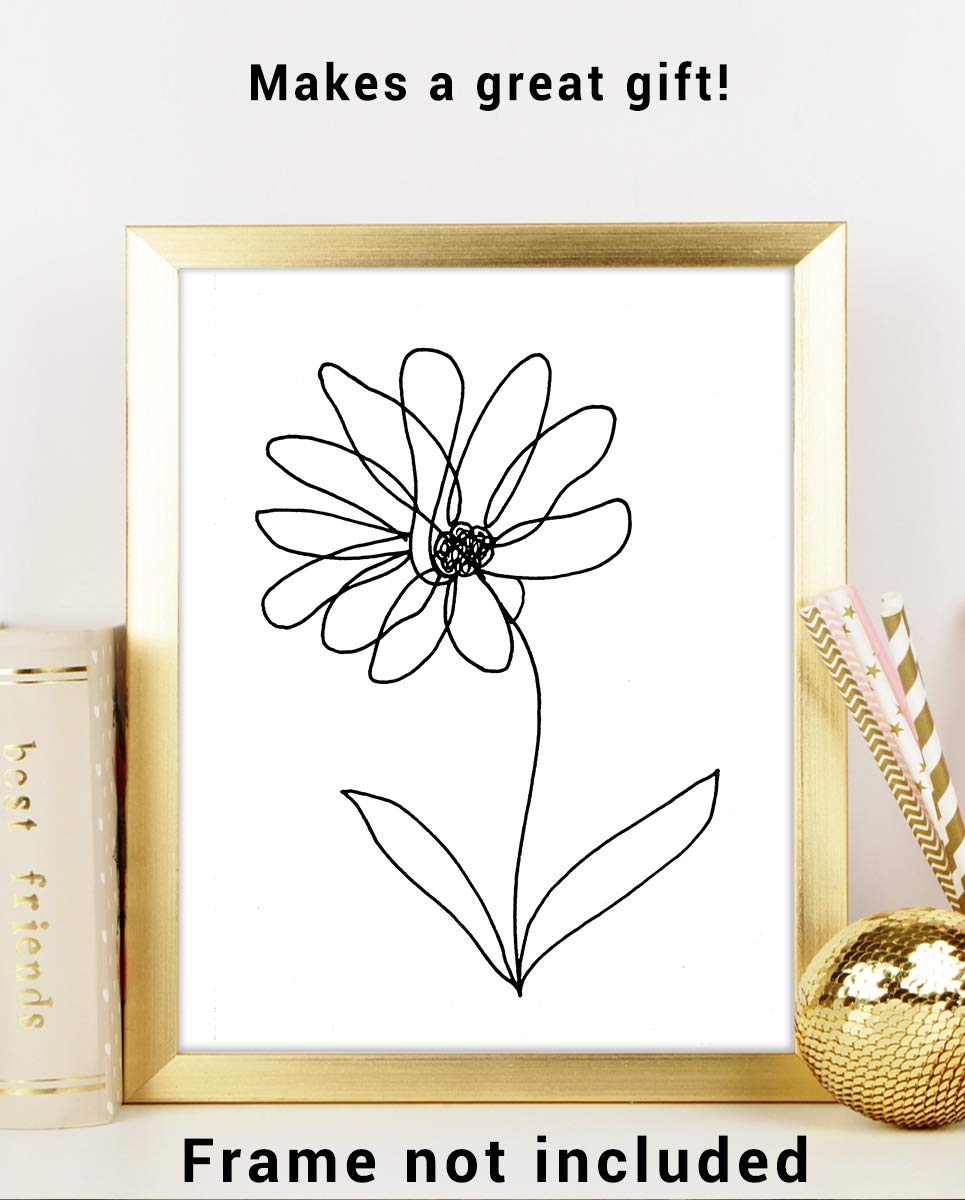 Daisy Flower Wall Art - 11x14 Unframed, Minimalist Black & White Decor Print - Makes a Great Gift Under $15 for Botanical, Floral Lovers