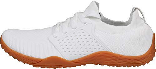 WHITIN Women's Low Zero Drop Shoes Minimalist Barefoot Trail Running Camping Size 7.5-8 Wide Toe Box Lady Fitness Lightweight Sneaker White/Gum 38