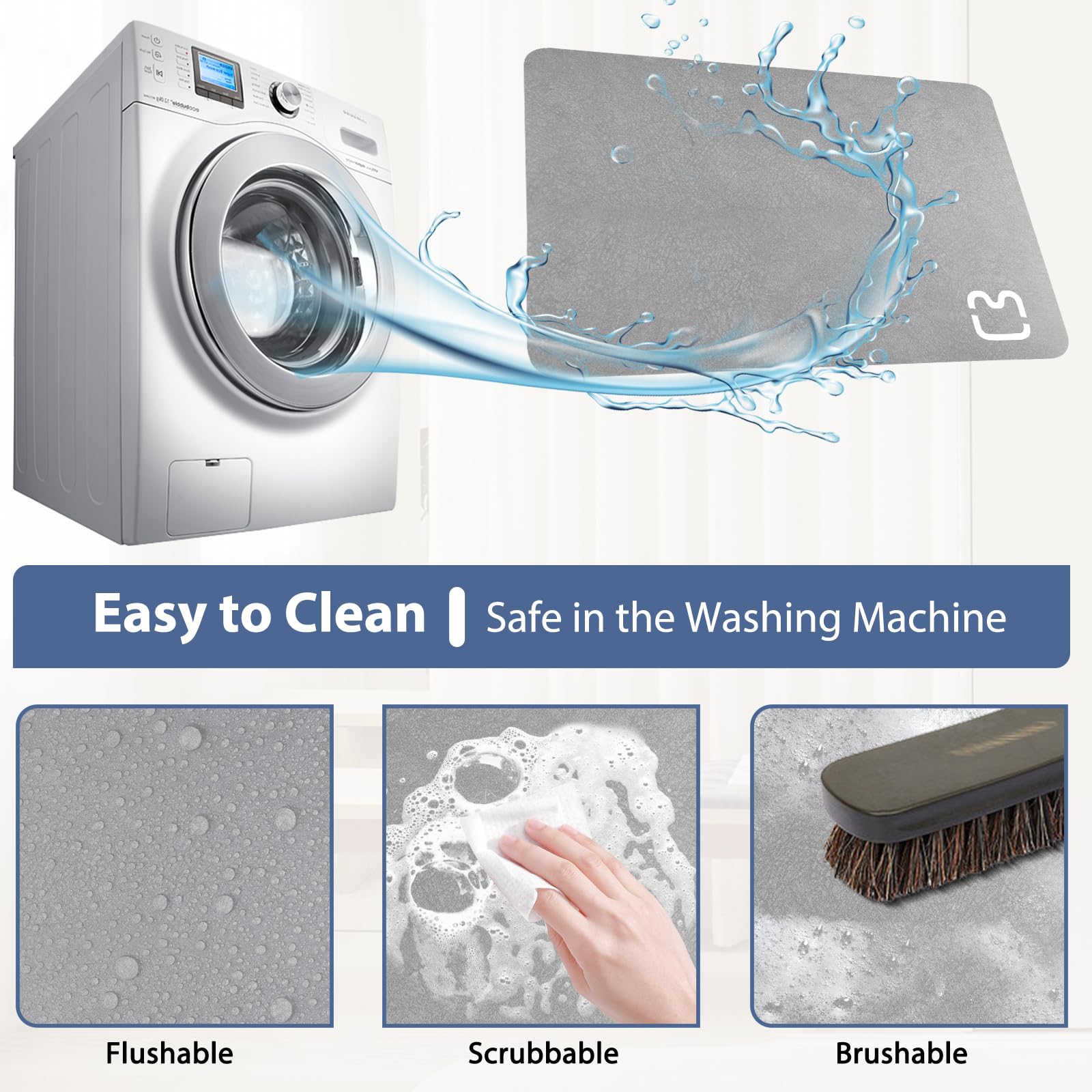 Esycooying Simple-Thin Diatomaceous Bath Mat Bathtub mat, Fast Drying Bath Mat Non-Slip Shower Mat Super Absorbent Bathroom Floor Mat,Machine Washable, Size 15.7" x 23.6",Grey