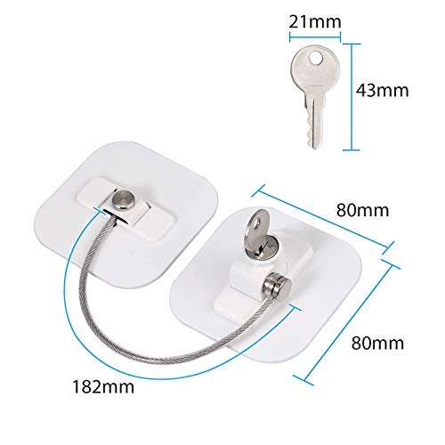 eSynic Fridge Lock, 4pcs Adhesive Refrigerator Door Locks with Key Child Safety Cabinet Locks Drawer Lock for Openable Furniture, Appliances, Washing Machine, Sliding Closet- 2Pcs Black + 2Pcs White