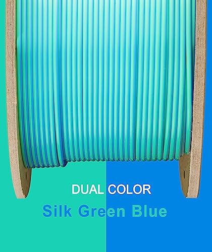 OVERTURE Silk PLA 1.75mm Dual Color Filament, Clog-Free Shiny 3D Printer Filament, 1kg Spool(2.2lbs), Dimensional Accuracy +/- 0.03 mm, Fit Most FDM Printer(Silk Green-Blue)