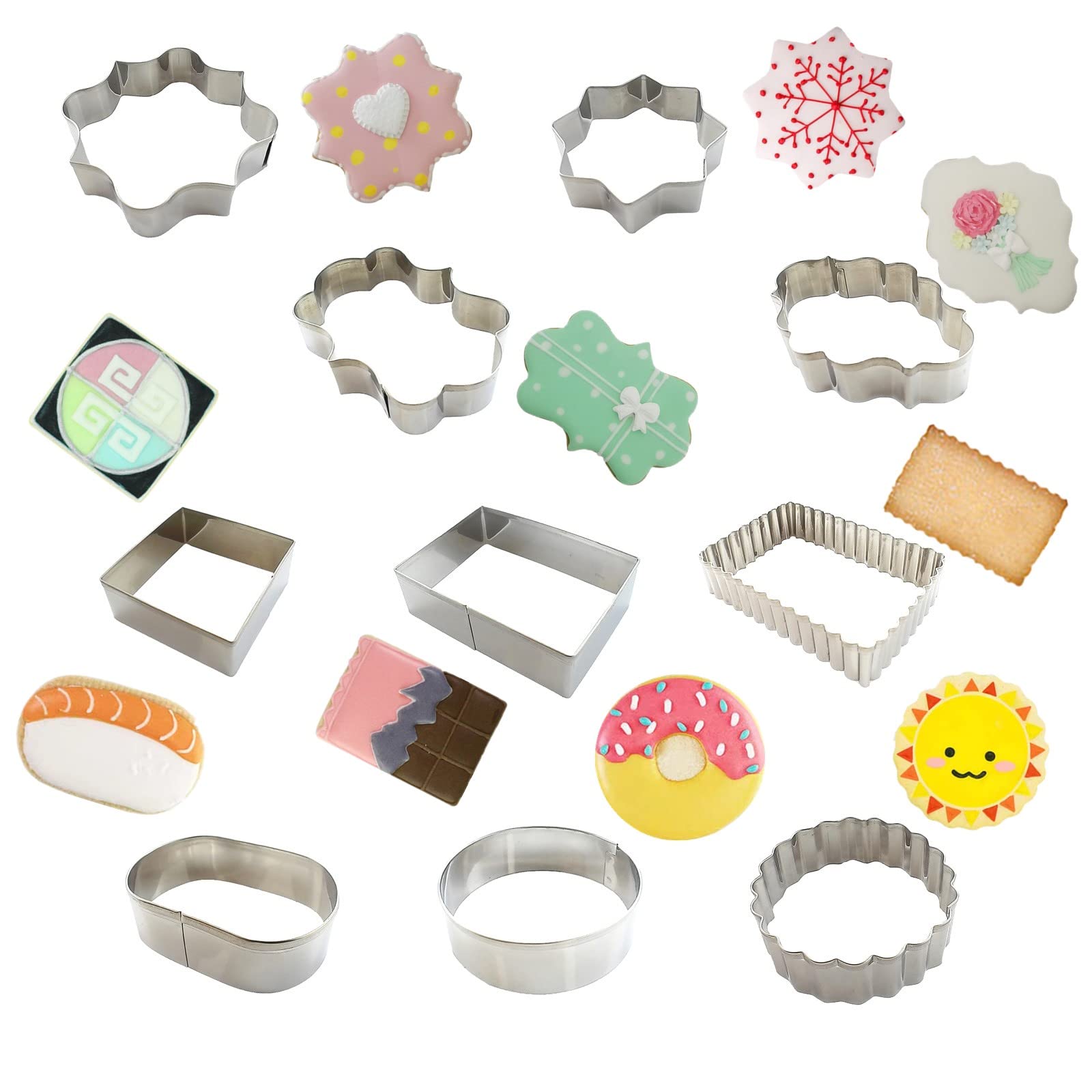 FancyĀ Plaque Cookie Cutters Set of 10 pcs, Stainless Steel Wedding Frames Shaped Fondant Cutter Molds Baking DIY