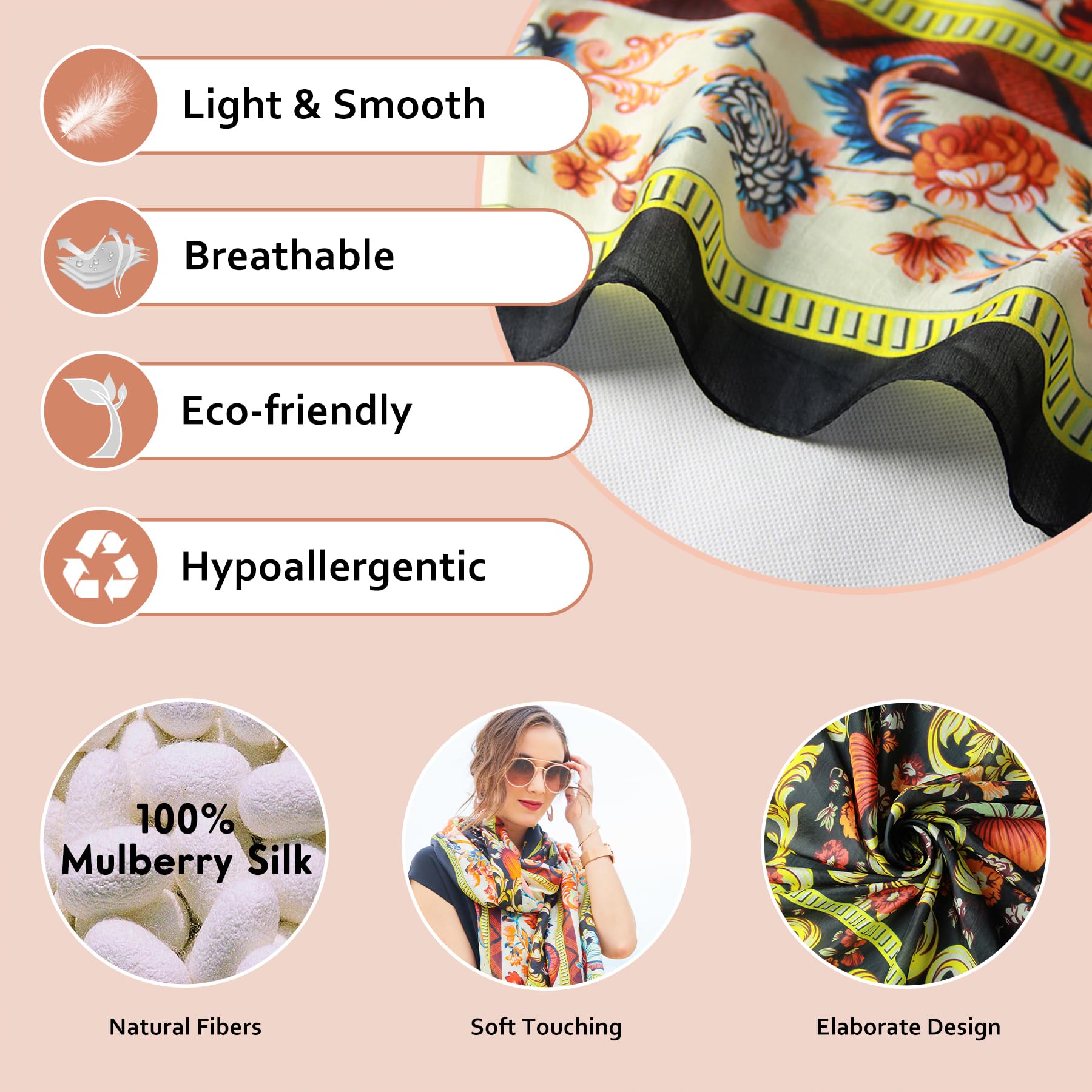 DANA XU 100% Mulberry Satin Silk Summer Travel Scarf Extra Large Women Floral Shawl Oversize Soft Wraps For Evening Dresses