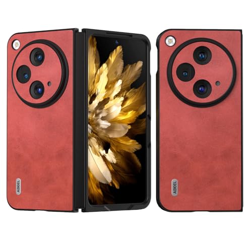 Covthch PU Leather Case Compatible with Oneplus Open, Flip Book Faux Leather Cowhide Pattern Phone case | Lightweight Thin Anti-Scratch Leather Hard PC Bumper OnePlus Open Cover for Women Men-Red