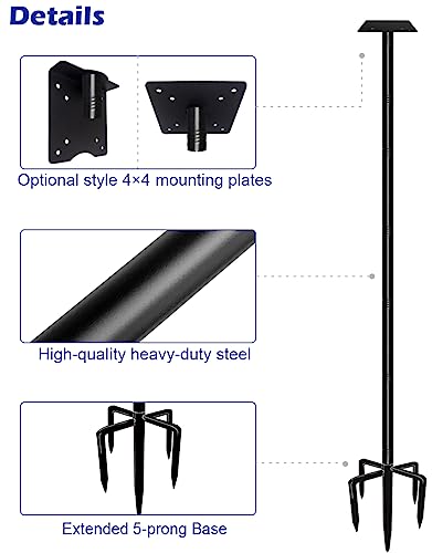 Garbuildman 105 Inch Bird Feeder Pole Kit, Heavy Duty Bird House Pole Set with 5-Forked Base, Adjustable Universal Mounting Post Kit for Outdoors, Matte Black, 1 Pack