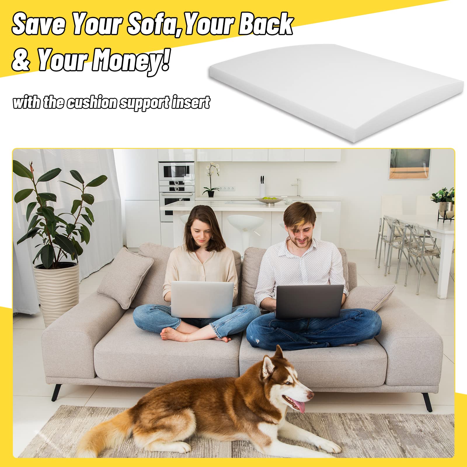 Eazy2hD Furniture Seat Couch Cushions Replacement 20" x 20" High-Density Foam Cushion Sag Repair Soft Chair Square Cushion Foam Support for Sofa Seat Cushiones(Quantity 2)