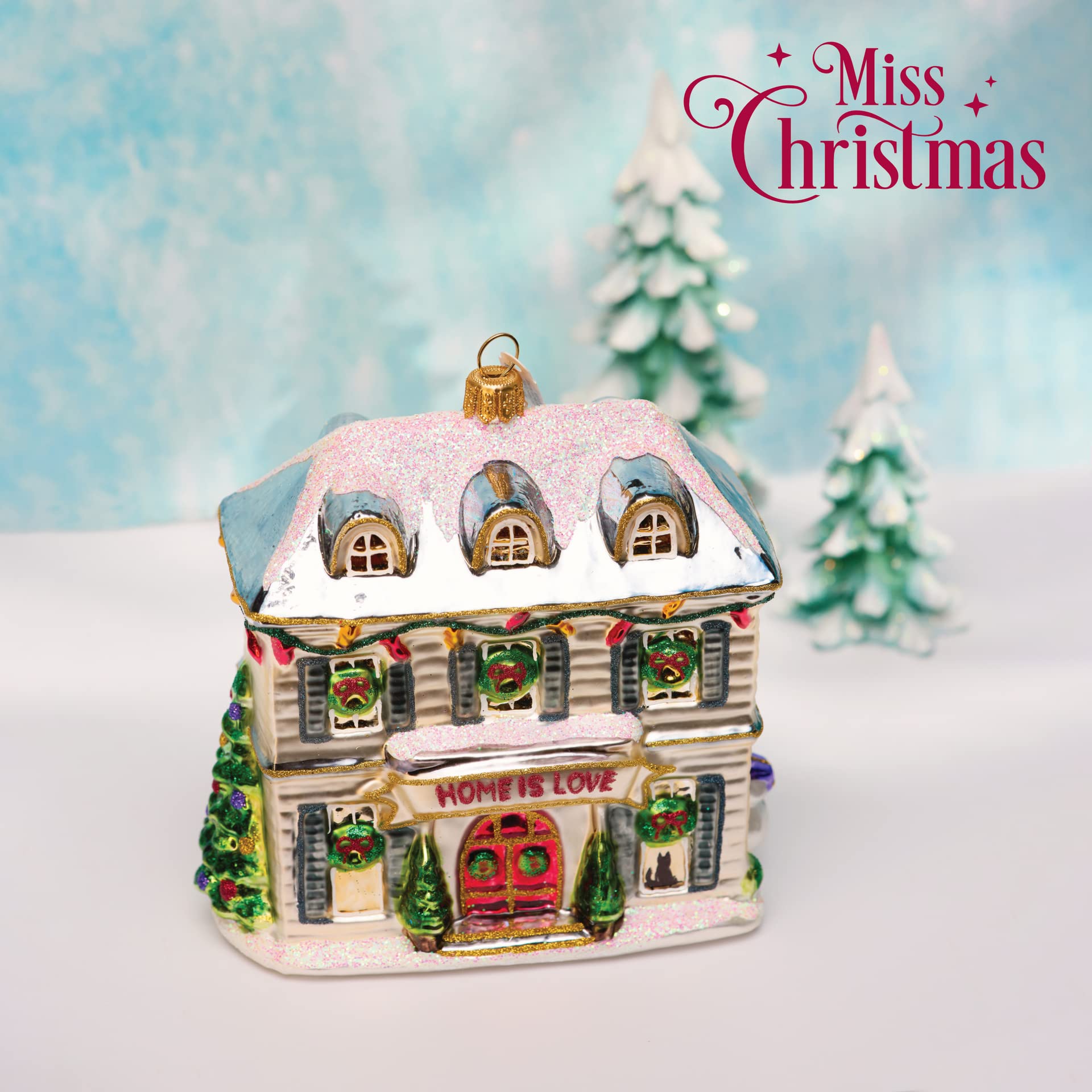 EBE015 Miss Christmas 2024 Collection Home is Love New House Blown Glass Christmas Tree Ornament