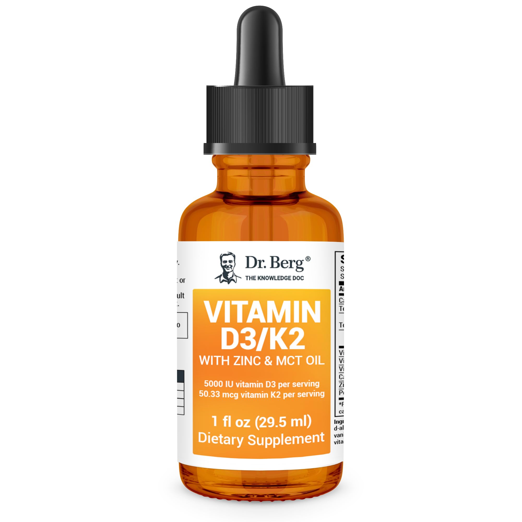 Dr. Berg Liquid Vitamin D3 & K2 Supplement - For Bone, Teeth, Mood & Immune Health - Vitamin D3 & K2 Drops for Adults - 1 fl oz