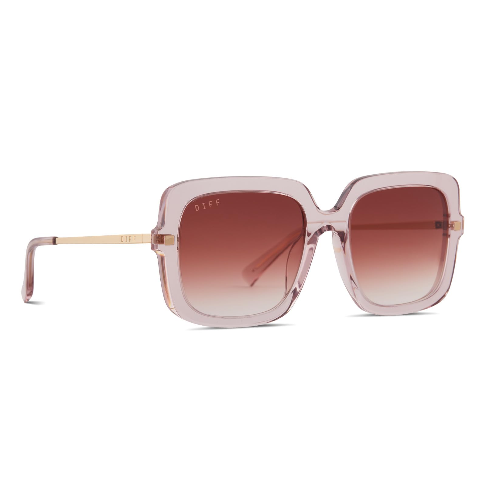 DIFF Sandra Designer Oversized Square Sunglasses for Women UV400 Protection, Light Pink Crystal + Dusk Gradient