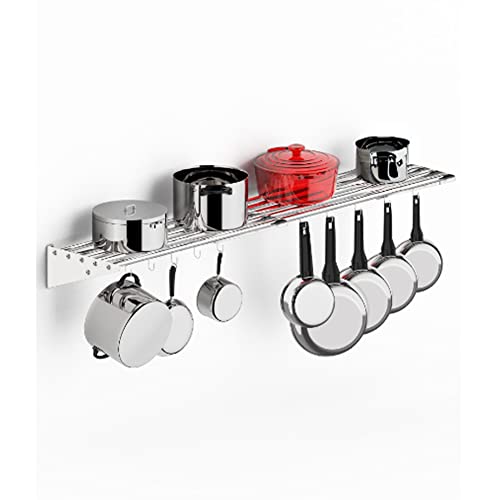 MegaChoice Stainless Steel Wall Shelf, 12'' x 60'', 210 lbs Load NSF Heavy Duty Commercial Wall Mount Shelving with 10pcs Hook, for Restaurant, Home, Kitchen, Hotel, Laundry Room, Bar