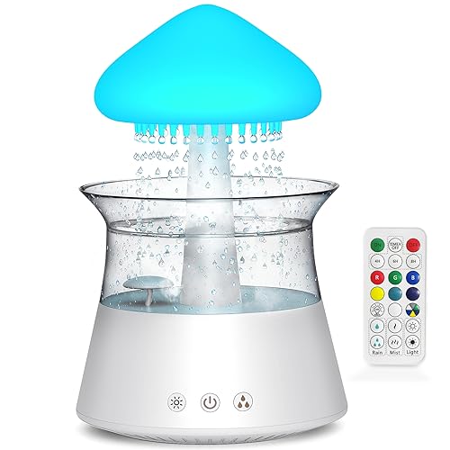 Diffuserlove Rain Cloud Humidifier Diffuser Water Drip Humidifier with Remote Waterfall Lamp Mushroom Humidifier Rain Sounds White Noise Humidifier Air Humidifiers for Bedroom Desk…
