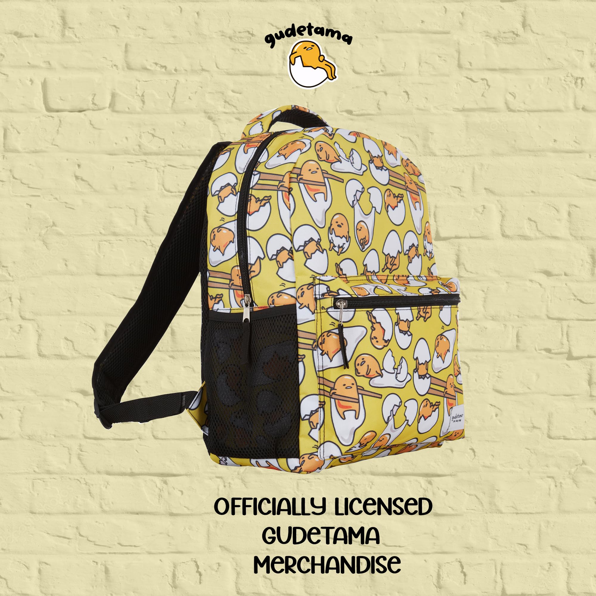 Fast Forward Gudetama Lazy Egg Allover Backpack - Gudetama Lazy Egg Iconic Backpack - Officially Licensed Gudetama School Bookbag (Yellow)