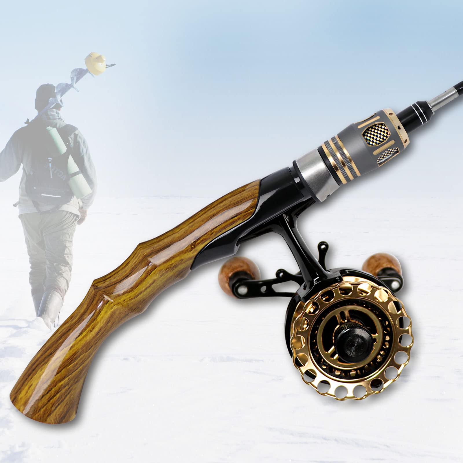 Fiblink 2-Piece Portable Travel Ice Fishing Rod 23 Inches Light Power Spinning/Casting Ice Pole