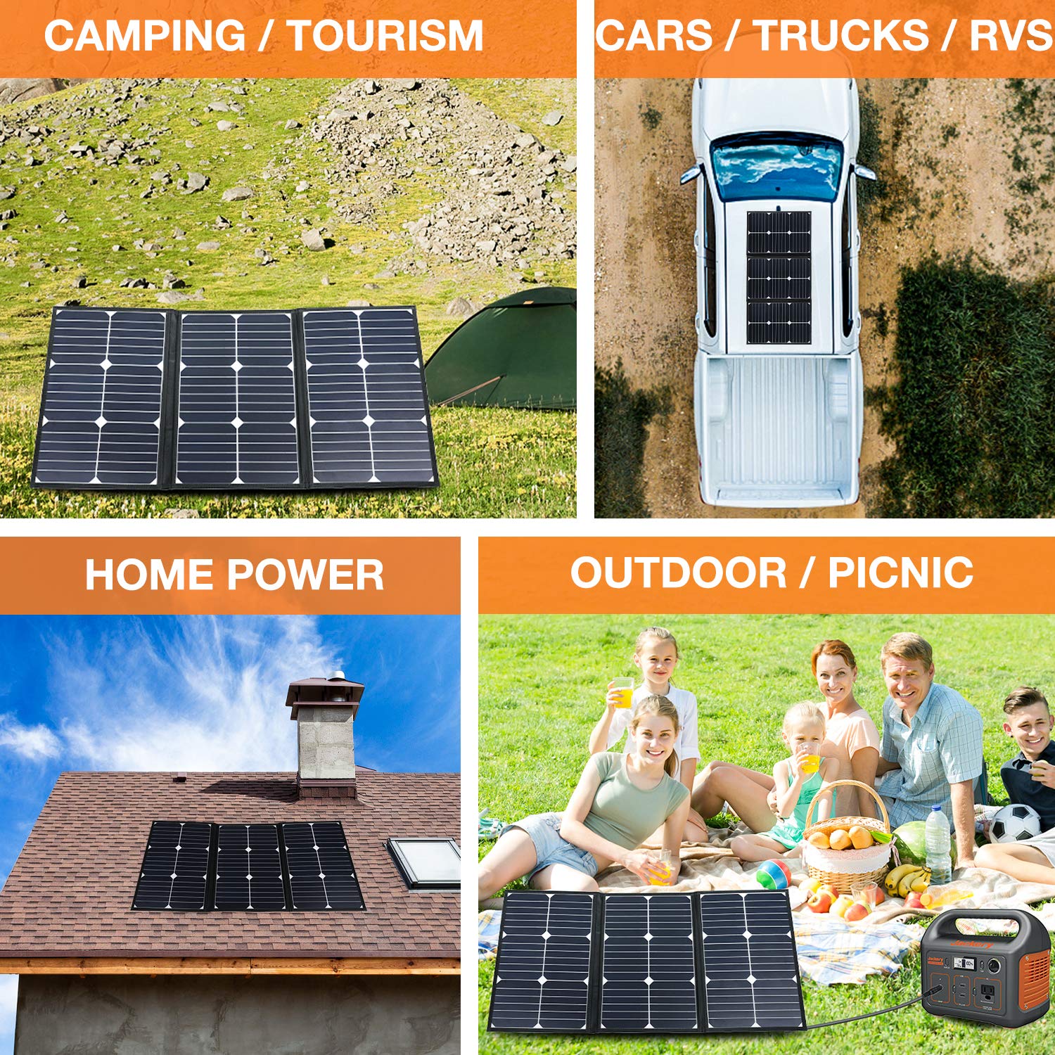 Himino 60 Watt Foldable Solar Panel Battery Charger Kit for Portable Generator Power Station Cell Phones Laptop 24V Car Boat RV Trailer Battery Charge (60W)