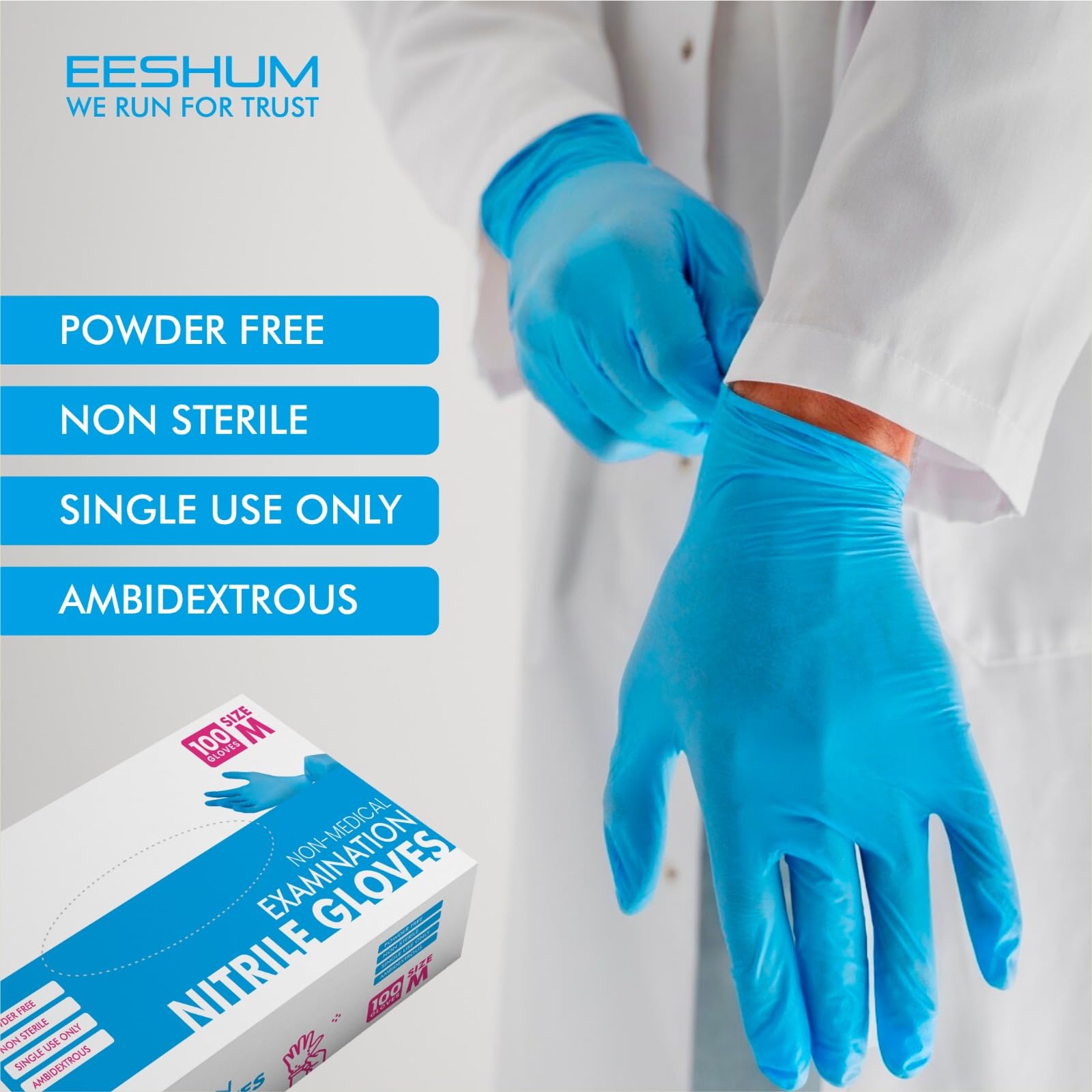 Eeshum Nitrile Gloves, 4mil-100 Count, Gloves Disposable Latex Free, Disposable Gloves for Household, Food safe (Large)