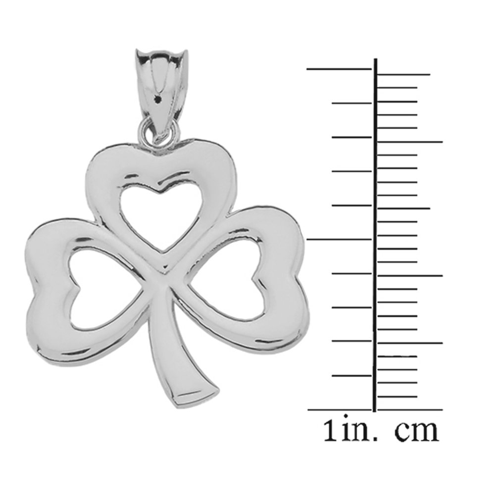 Dainty 10k White Gold Three-Leaf Heart Clover Irish Shamrock Necklace Pendant