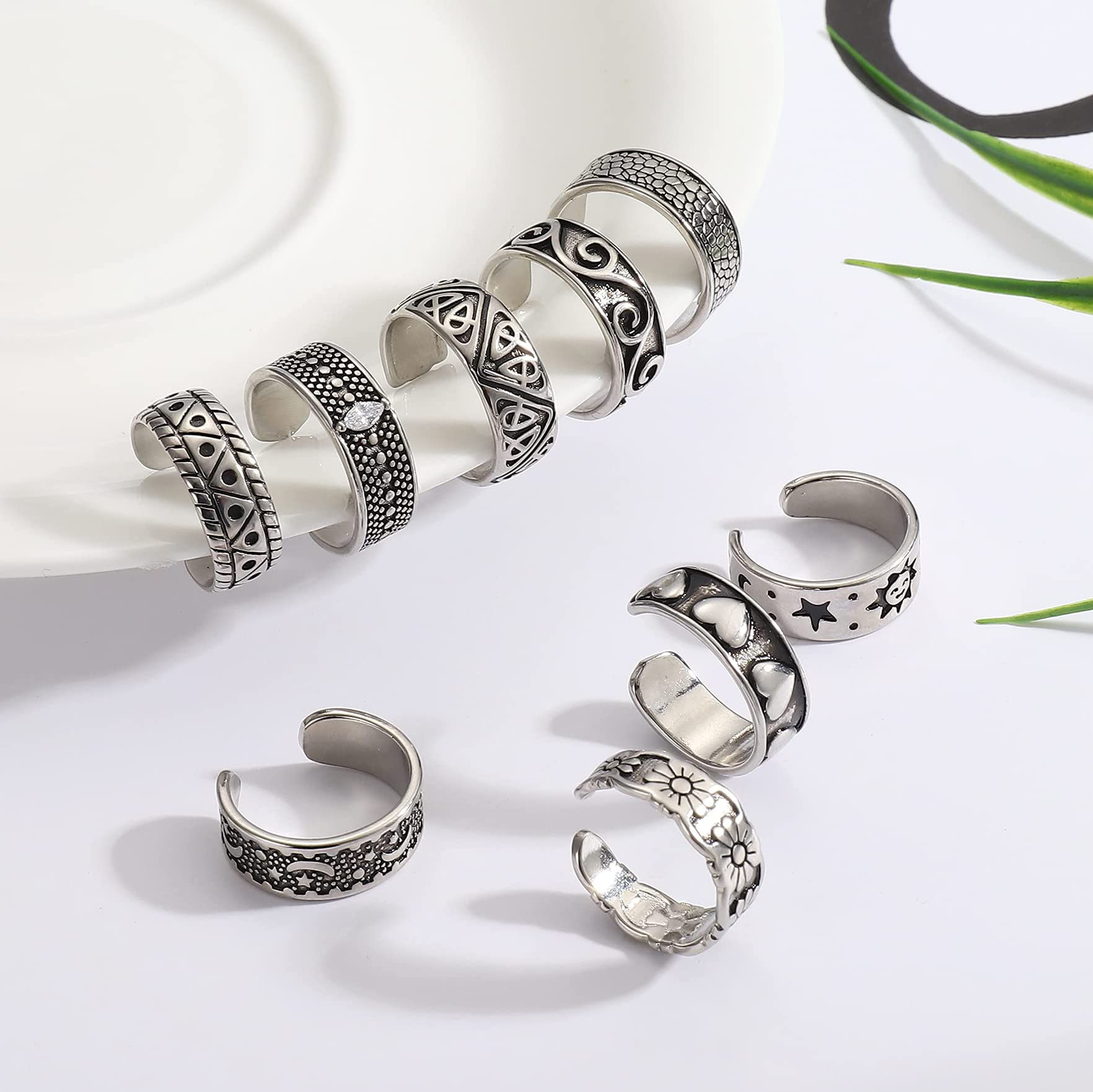FIBO STEEL 20PCS Toe Rings for Women Vintage Open Cuff Toe Ring Set Summer Beach Foot Jewelry Adjustable