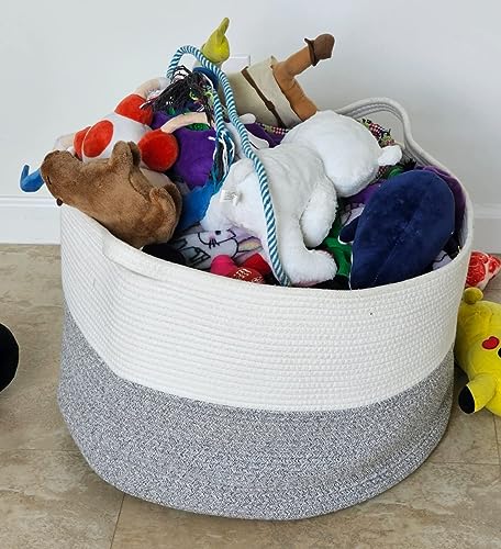 Design XXXLarge 84L Cotton Rope Basket, 22" x 14" Woven Baby Laundry Blanket Basket,Baby and Dog Toy Basket with Handle Storage, Comforter Cushions Thread Laundry Hamper
