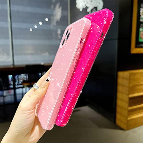 OWLSTAR Cute Glitter Phone Case for iPhone 13 Pro Max 6.7 inch, Sparkly Bling Silicone Slim Bumper Shockproof Protective Cover for Women Girls (Hot Pink)