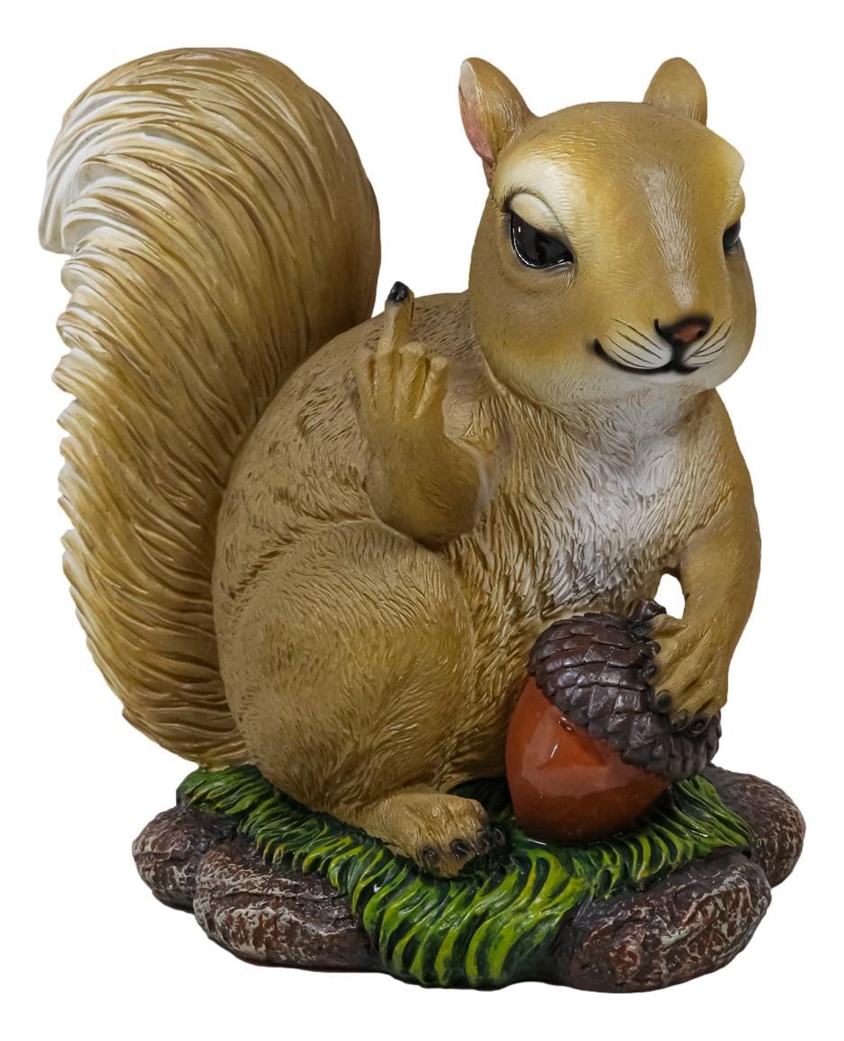 Ebros Gift Large Rude Squirrel Pointing Middle Finger with Acorn Nutty Welcome Guest Greeter Statue 10" Tall Whimsical Woodlands Funny Animal Squirrels Chipmunks Flipping Off Home Decor Figurine
