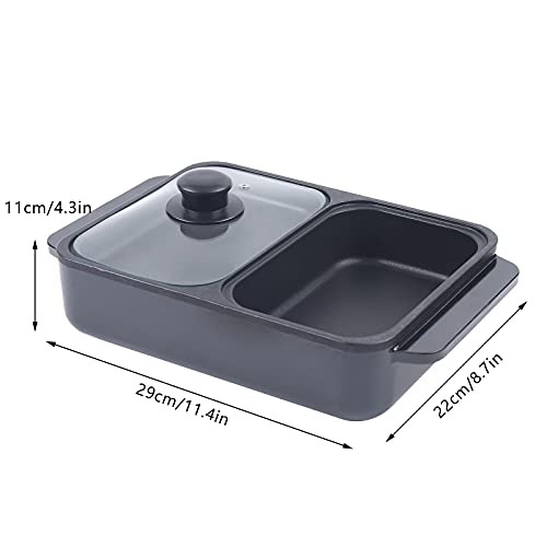 Jstcmadby Electric Hot Pot with Grill,2 in 1 Non-stick Mini Hot Pot with Grill Dual Temperature Control Steaks Shabu Shabu Pot Korean BBQ Grill for 1-3 People (Black)