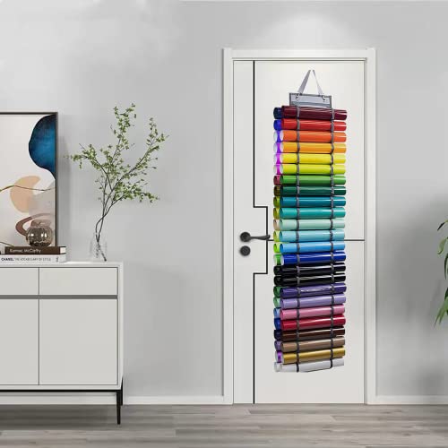 Vinyl Storage Organizer,Vinyl Roll Holder Wall Mount with Door Hooks,Hanging Organizer Storage with 48 Roll Compartments for Craft Room,Door,Closet (52 Grey)