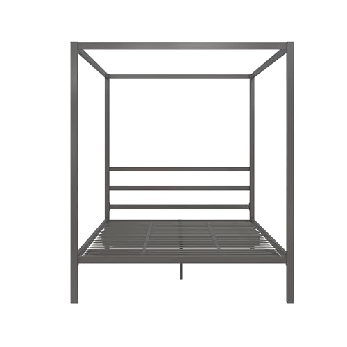 DHP Modern Metal Canopy Platform Bed with Minimalist Headboard and Four Poster Design, Underbed Storage Space, No Box Spring Needed, Queen, Gunmetal Gray
