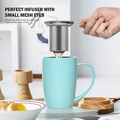 COYMOS Ceramic Tea Mug with Infuser and Lid, 16oz Loose Leaf Tea Cup Large Handle Teaware Mug, Tea Lover Gifts for Women and Man (Turquoise)