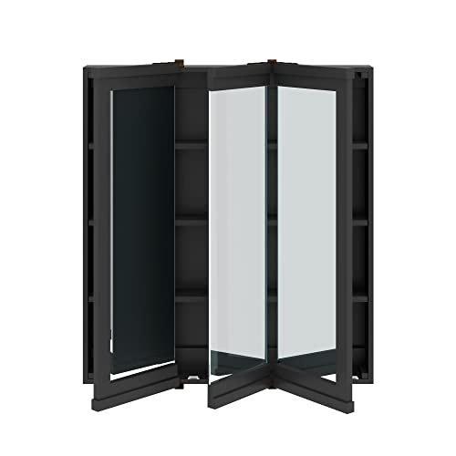 DHP Otum Bathroom 3 Door Mirrored Medicine Cabinet and Organizer, Surface Mount Wall Storage, Black