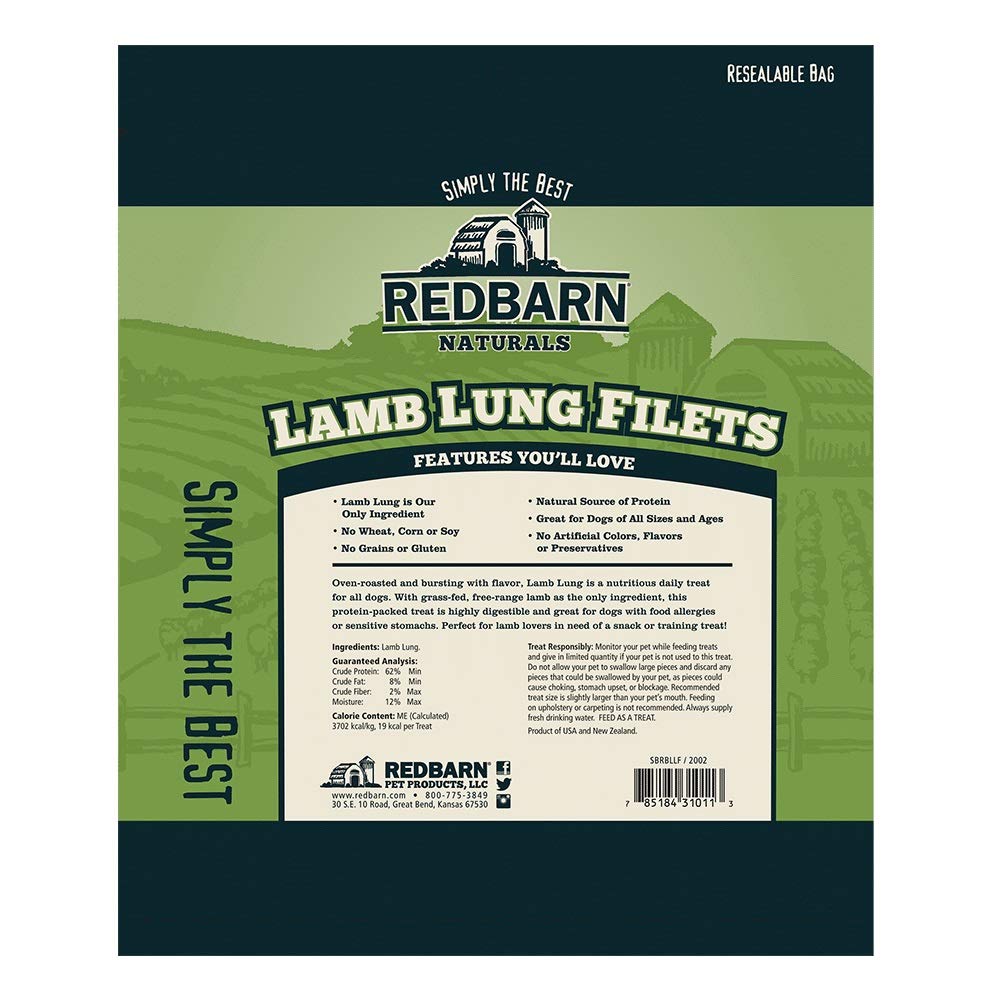 Redbarn All-Natural Lamb Lung Filets for Dogs - Premium Grain-Free Single Ingredient Dental Treats - Made in USA with No Artificial Ingredients - 10 oz Bag