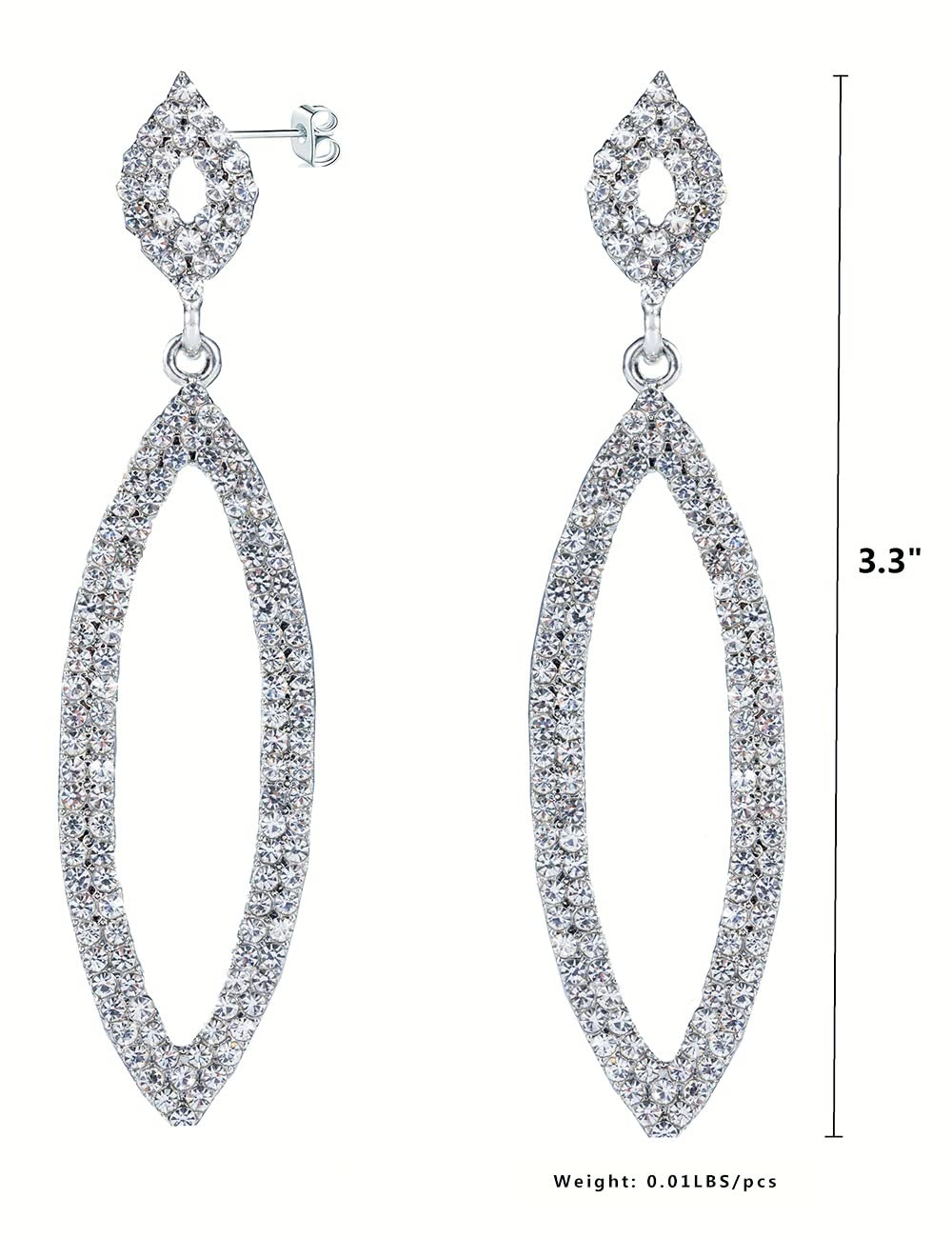 CRUINNE Silver Clear Rhinestone Dangle Earrings Long Bling Crystal Drop Bride Jewelry for Women Wedding Prom