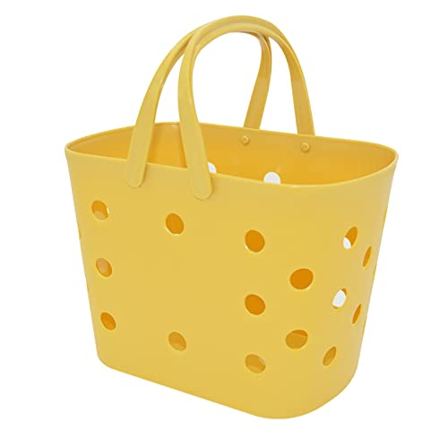 Shopping Basket Soft Portable Picnic Basket Plastic Wash Basket Dirty Clothes Storage Basket Bath (Yellow, One Size)