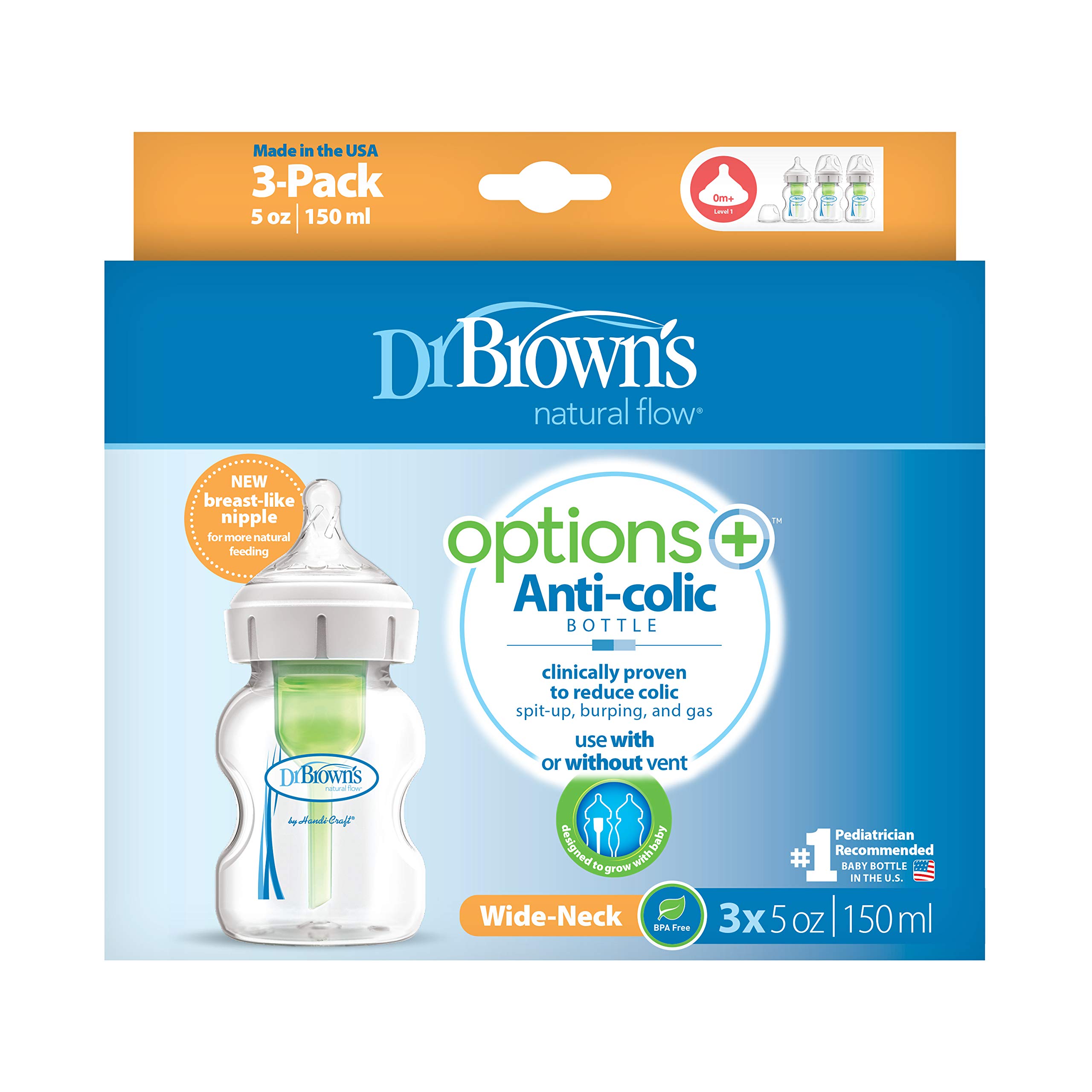Dr. Brown's Options Wide Neck Bottle, 3 Pack, Clear, 5 oz