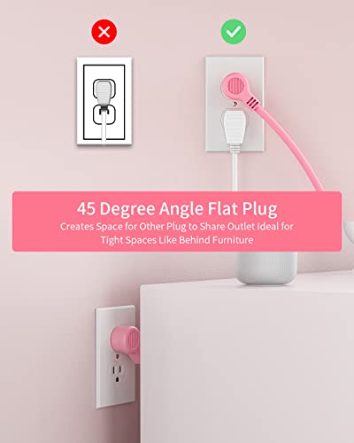 Rose Pink Power Strip with USB, NTONPOWER Flat Plug Extension Cord Nightst&Desktop Charging Station with 3 Outlet &2 USB, Wall Mount, Small Size for Dorm Room Home Office Travel, ,'5 FT Cord