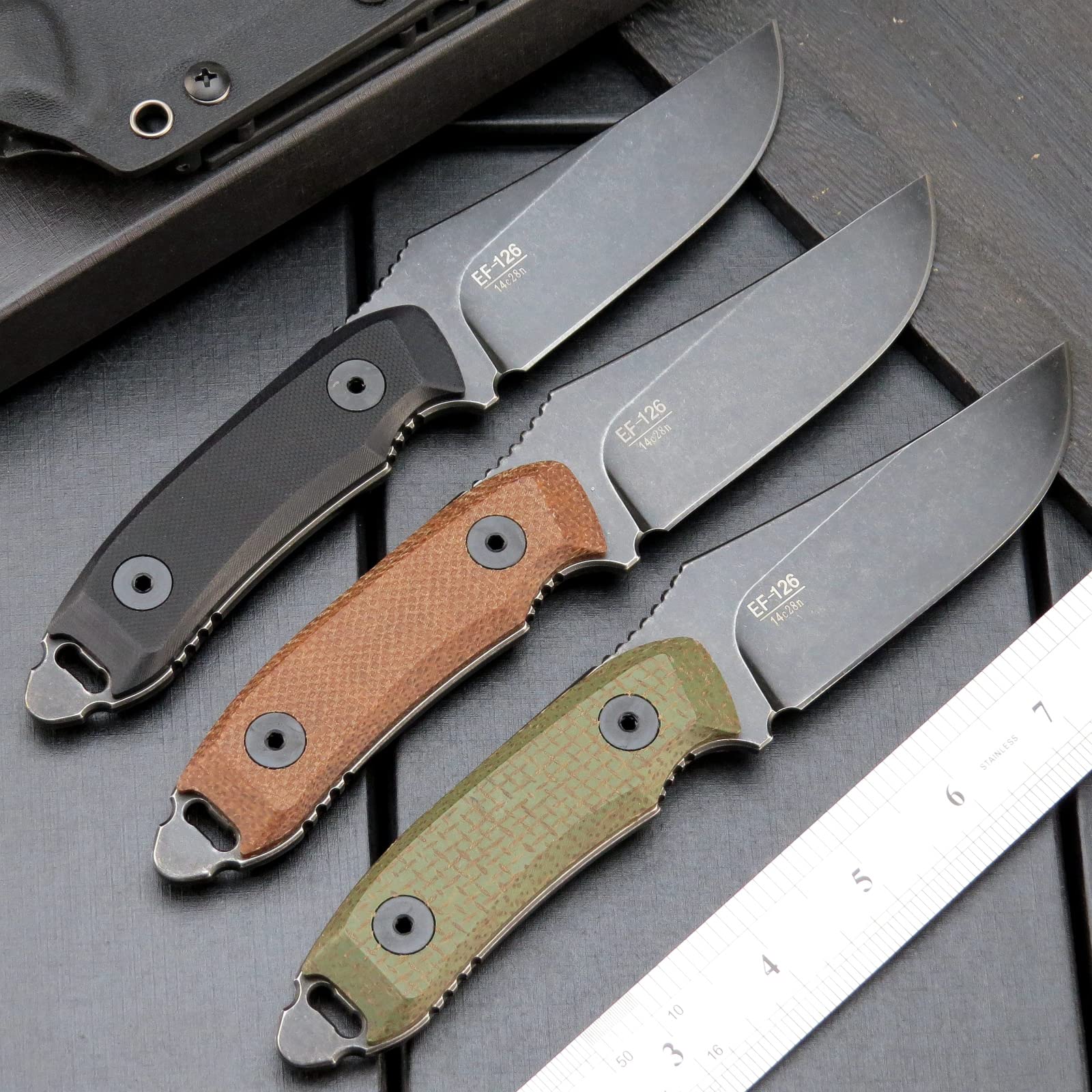 Eafengrow EF126 Fixed Blade Knife 14C28N Steel Blade, Micarta Handle Full Tang Fixed Knife for Outdoor Camping Hunting Survival EDC Tool Knife(Army Green)