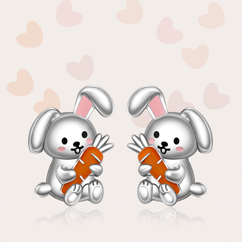 Easter Bunny Earrings Sterling Silver Hypoallergenic Cute Rabbit Carrot Animal Stud Earrings Jewelry Easter Gifts for Women
