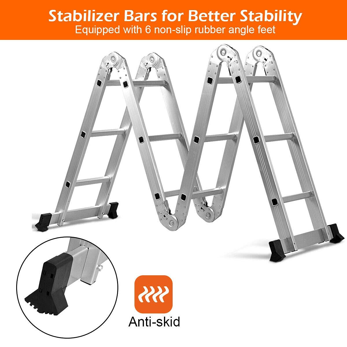 ERGOMASTER Extension Ladder 7 in 1 Aluminum Folding Step Ladders Adjustable Telescoping Multi Position Ladder for Home Stairs Roof Warehouse 330lbs(12.2 Feet)